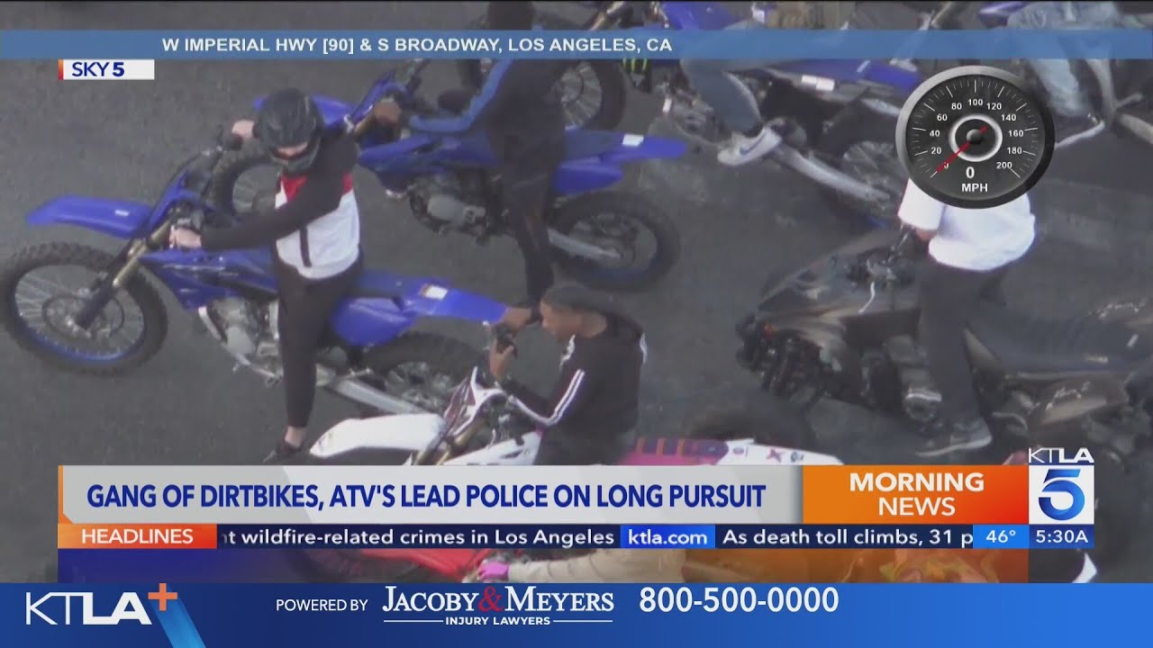 Gang of dirtbikes, ATVs lead police on long pursuit - YouTube
