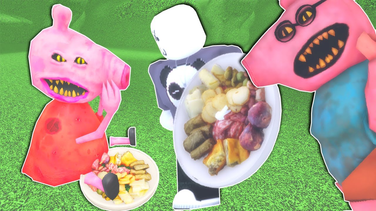 [로블록스] 피그 조지 엄마피그 아빠피그 삽겹살 뺏고 도망치기 Hungry Pig - YouTube
