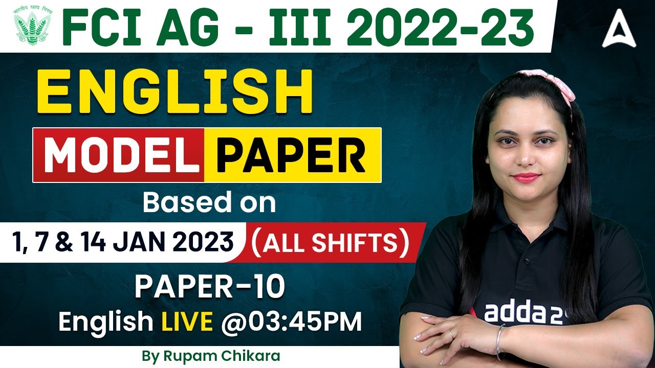 FCI AG 3 2022-23 | FCI AG 3 English Model Paper #10 by Rupam Chikara ...