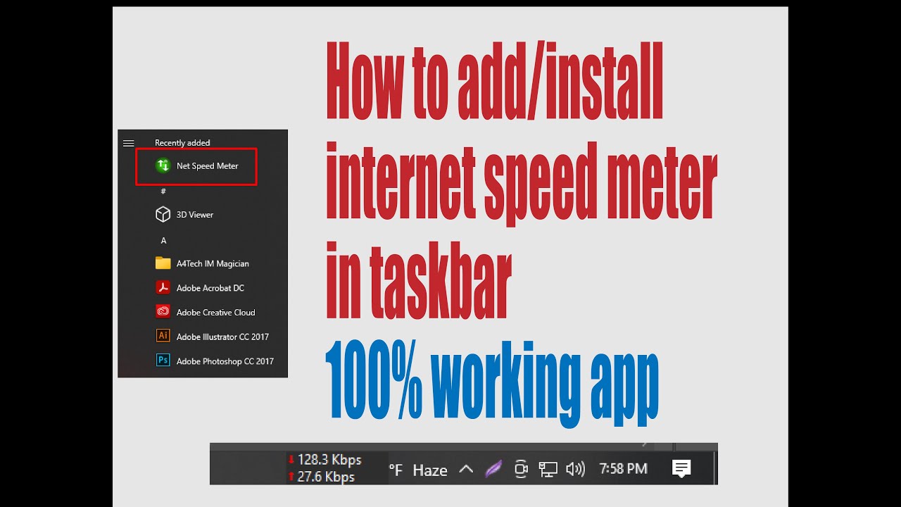 How to add/install net speed meter on taskbar for windows pc free app ...