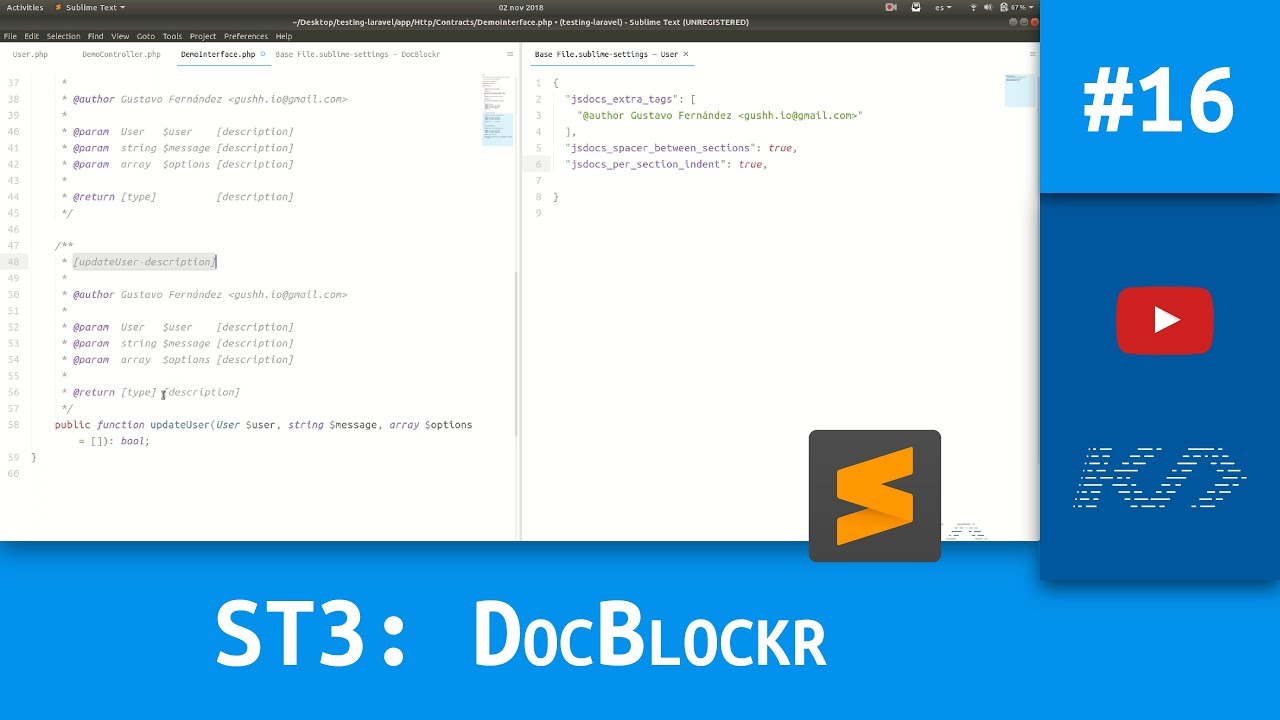 16 - Aprende a escribir DocBlocks en Sublime Text con DocBlokr - YouTube