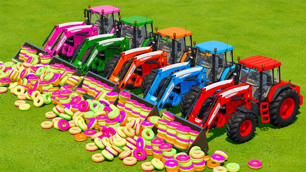 LOAD & TRANSPORT DONUTS WITH JOHN DERRE TRACTORS - Farming Simulator 22 ...