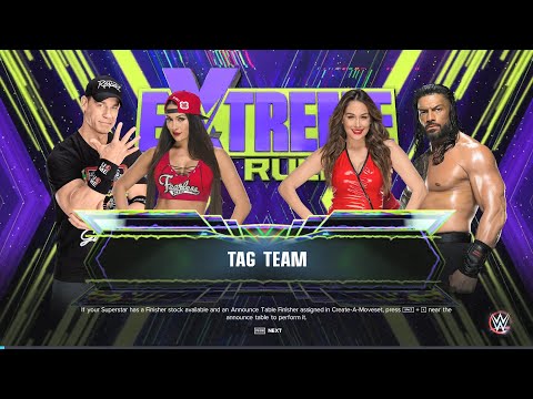 WWE 2K23  JOHN CENA & NIKKI BELLA VS BRIE BELLA & ROMAN REIGNS  mixed wrestling 2023