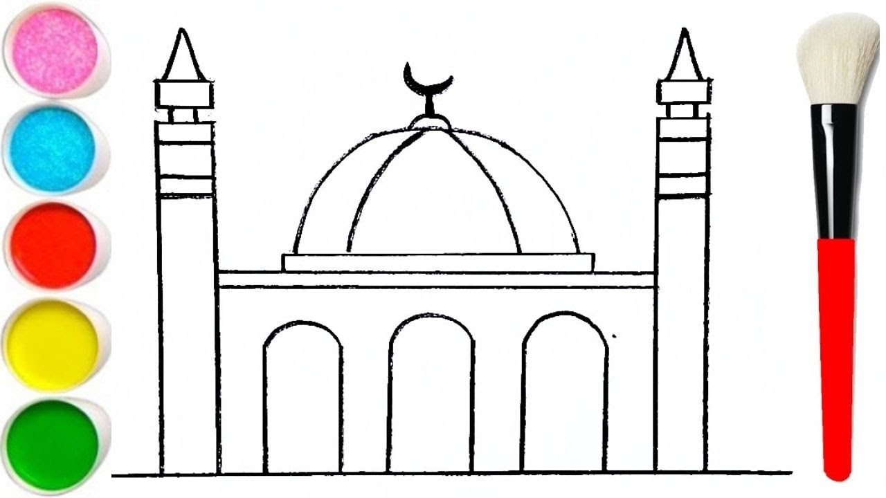 mosque Drawing Painting and Coloring for Kids & Toddlers | Masjid ...