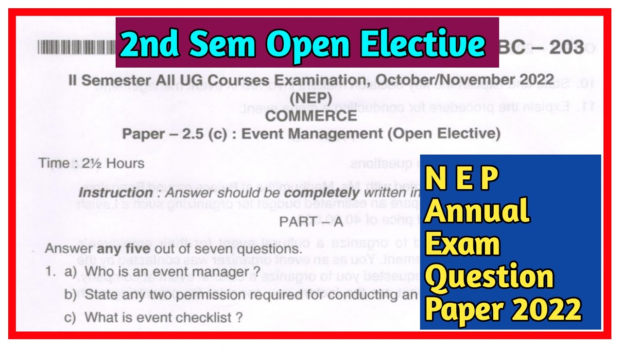 2nd Sem Commerce Subject ( Event Management ) 2022 Open Elective Annual ...