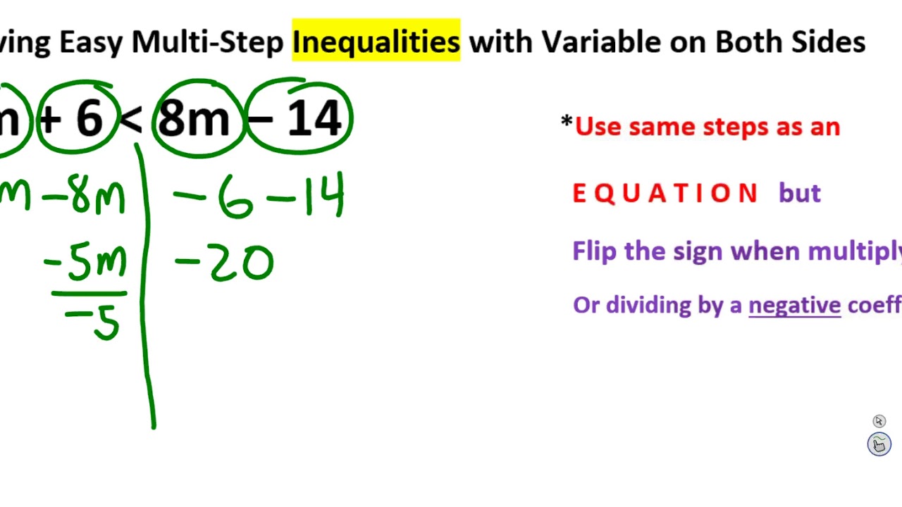 Solving Easy Multi Step Inequalities with Variables on both Sides - YouTube