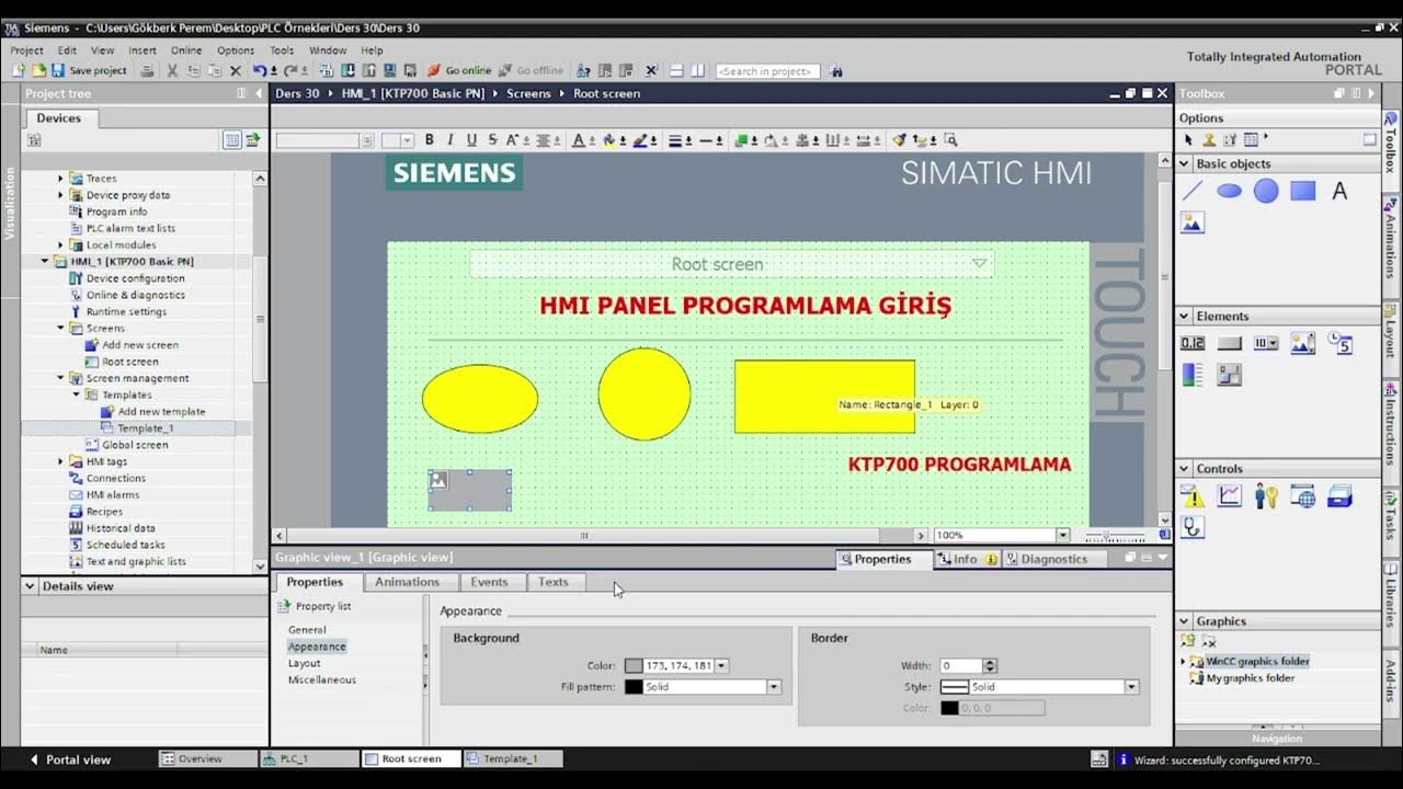Ders 50 TIA Portal HMI Operatör Panel Programlama Basic Object - YouTube