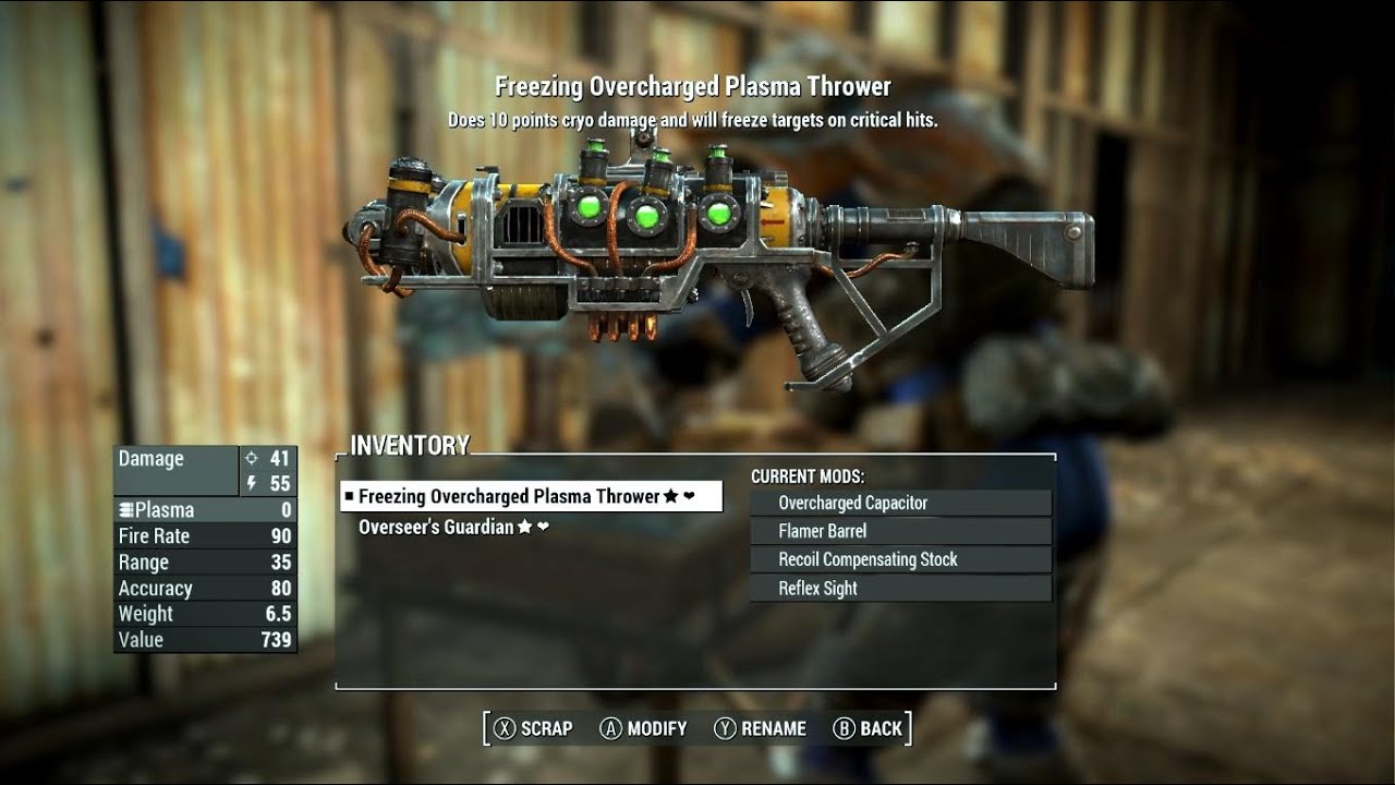 Fallout 4 The Legendary Freezing Overcharged Plasma Thrower Youtube