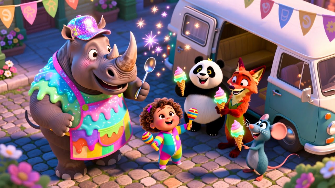 Rhino Drives the Ice Cream Van | Fun Animal Song for Kids | Playful ...