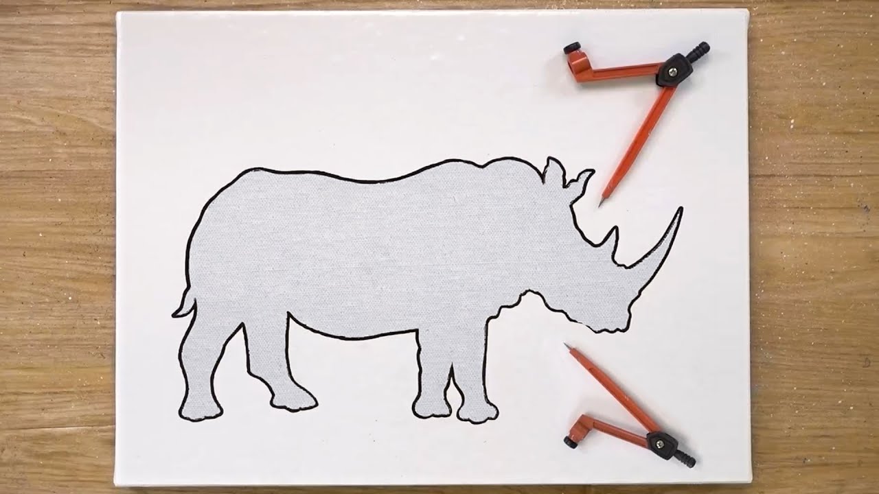 Red Rhinoceros Family / Drawing Compass Painting Technique / Label ...