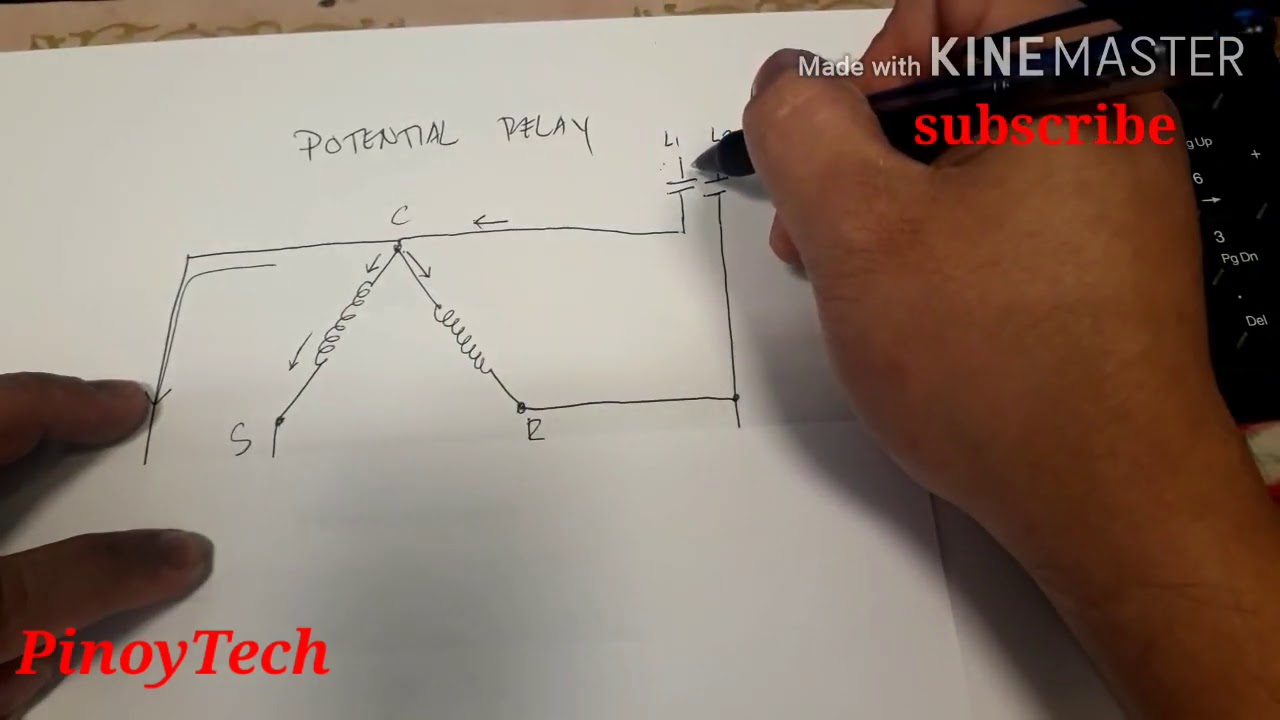 Potential relay wiring connection with start & run capacitor - YouTube