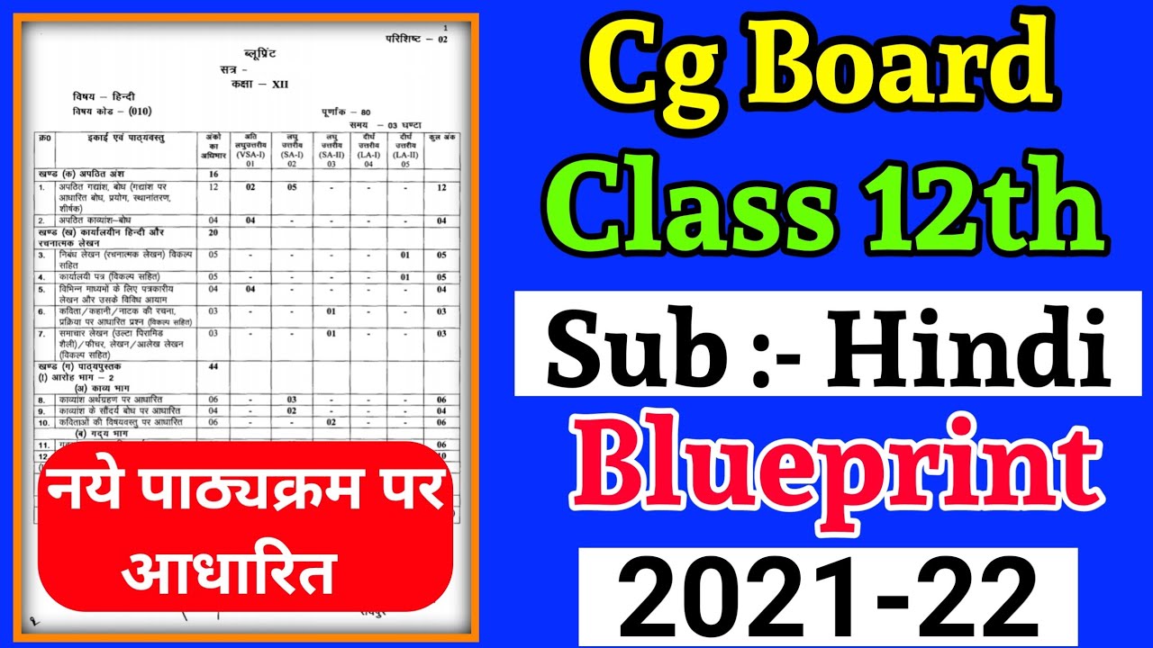 cg board class 12th hindi blueprint 2022 full explain |cg board class ...