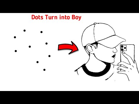 How to Draw A Boy Taking a Selfie turn into 9 dots - Boy Sketch Drawing ...