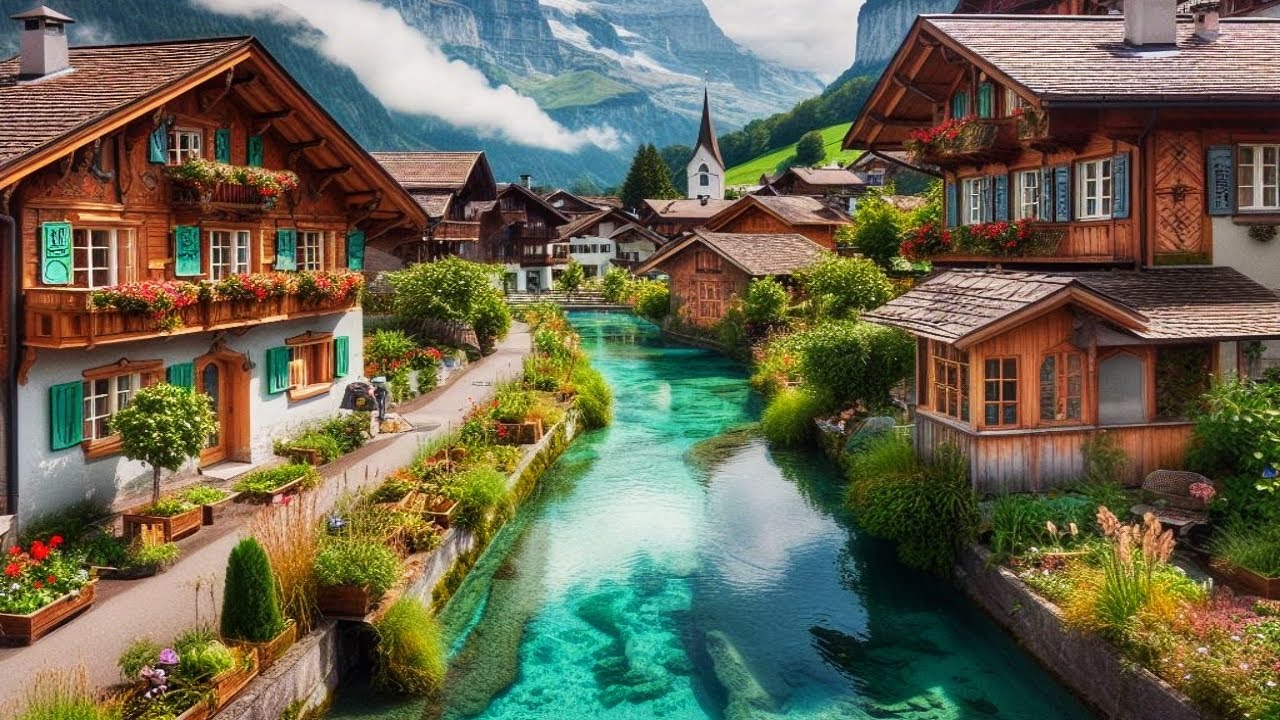 Interlaken, Switzerland, walk on a rainy day 4K - Heavenly beautiful ...