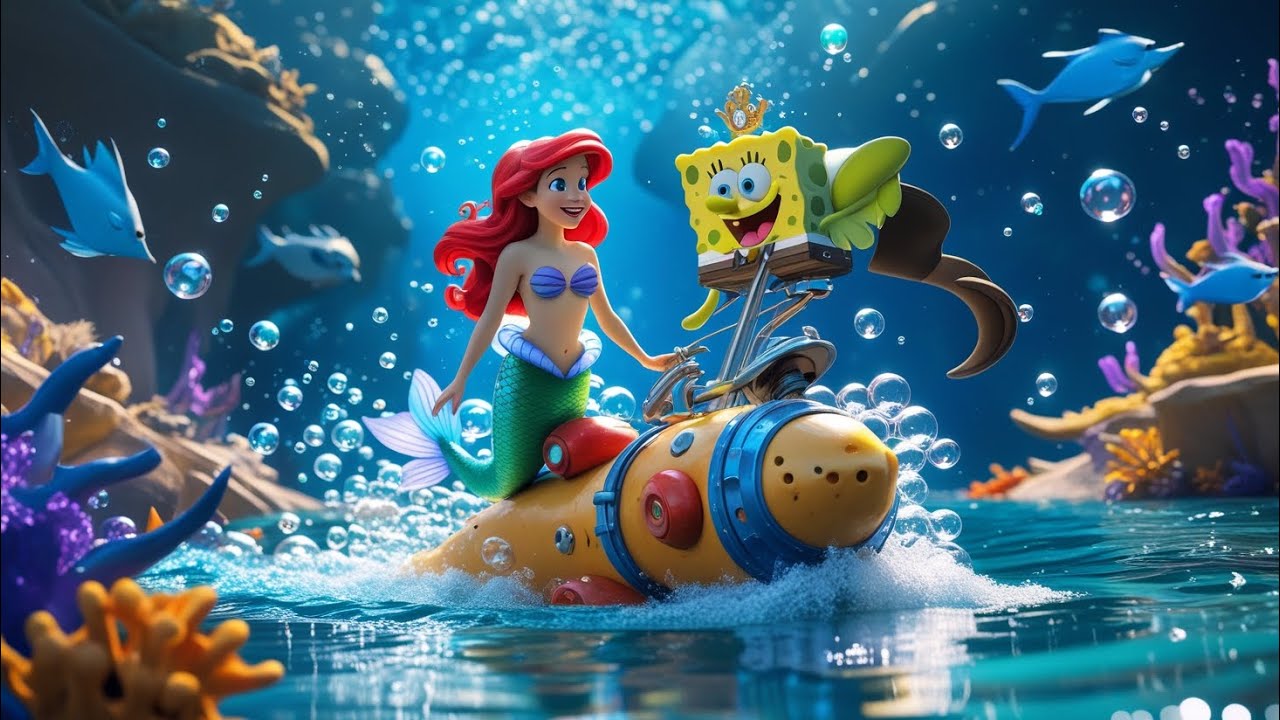 Ariel and SpongeBob in the Great Bubble Race - YouTube