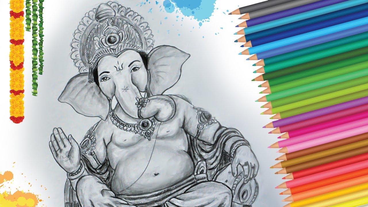 Lord Ganesh Drawing | Ganapathi sketch video | How to draw God Ganesha ...