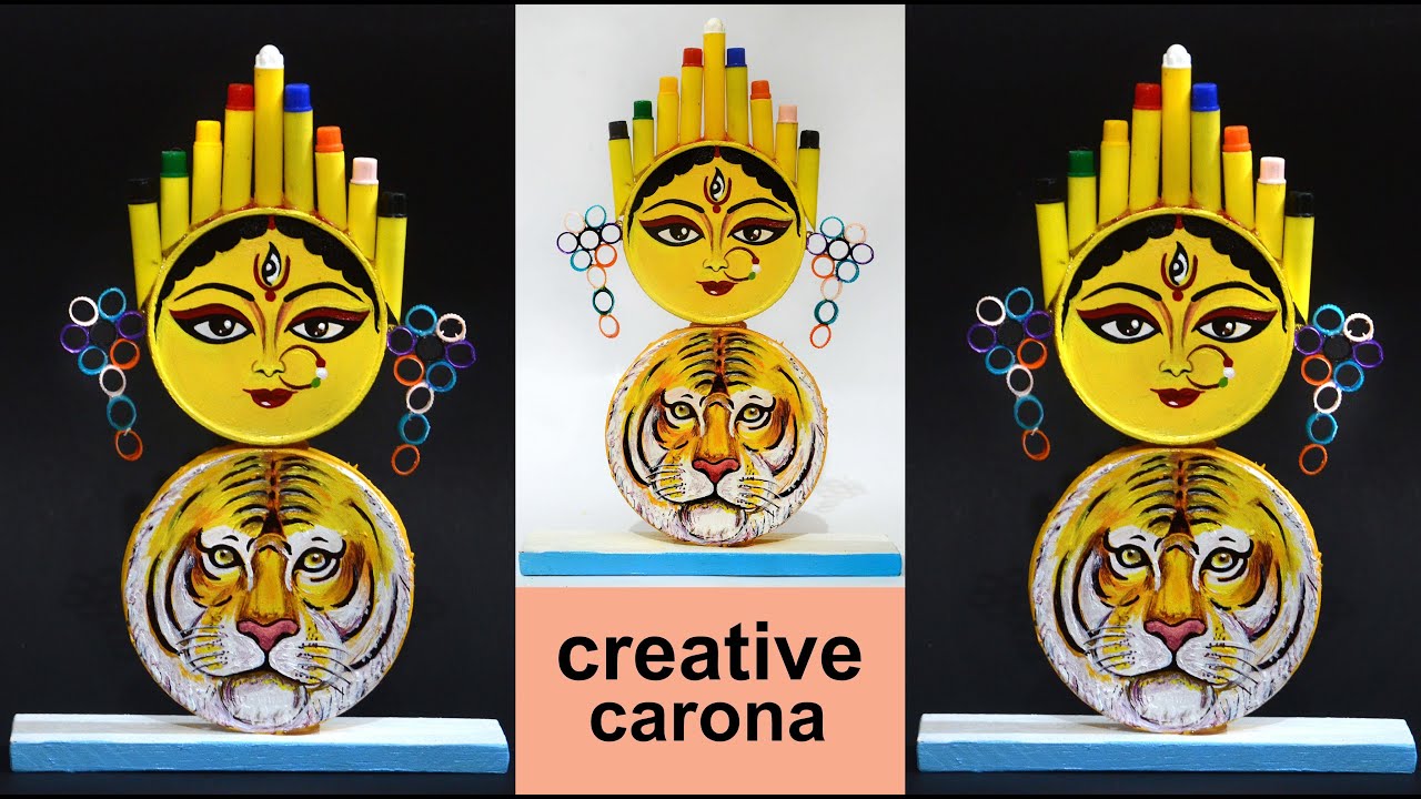 How to make maa durga murti face From Recycled Plastic/durga lion face ...