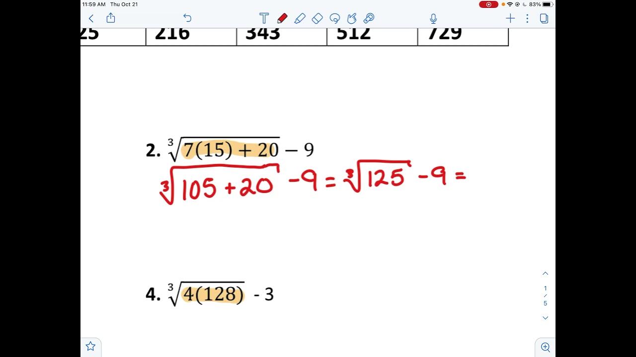 Algebra 1B : simplifying cube root expressions - YouTube