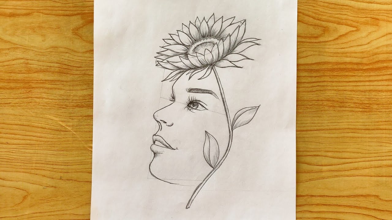 Simple girl flower drawing/ pencil drawing - YouTube