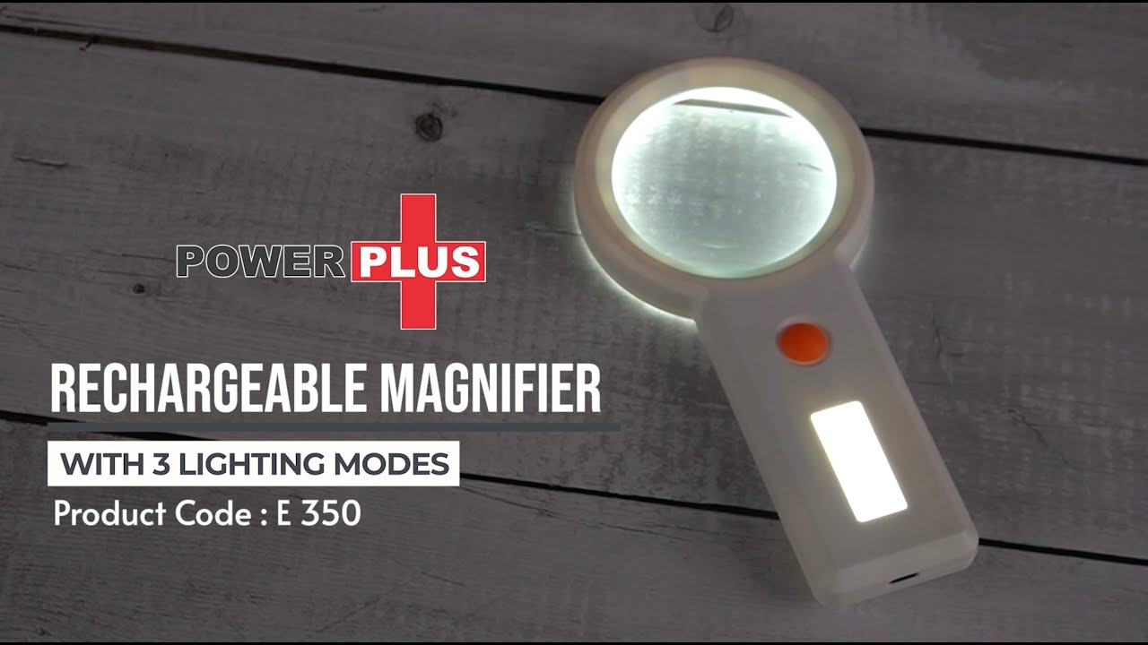 PowerGlow Rechargeable Magnifier with 3 lighting modes & Glowing Logo ...