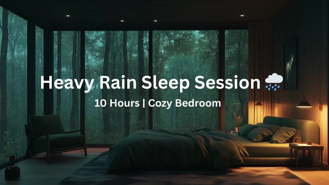10 Hours of Heavy Rain Sleep Session | Cozy Bedroom in Forest 🌳💤 - YouTube