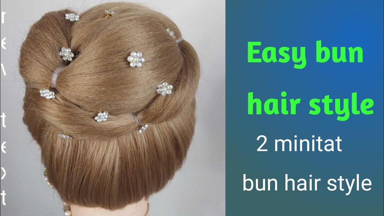 Easy bun hair style, 2 minitat bun hair style, how to make easy bun ...