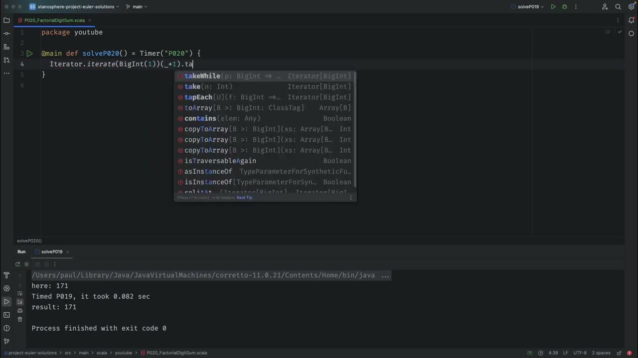Project Euler 20: Factorial Digit Sum (worked solution in scala) - YouTube