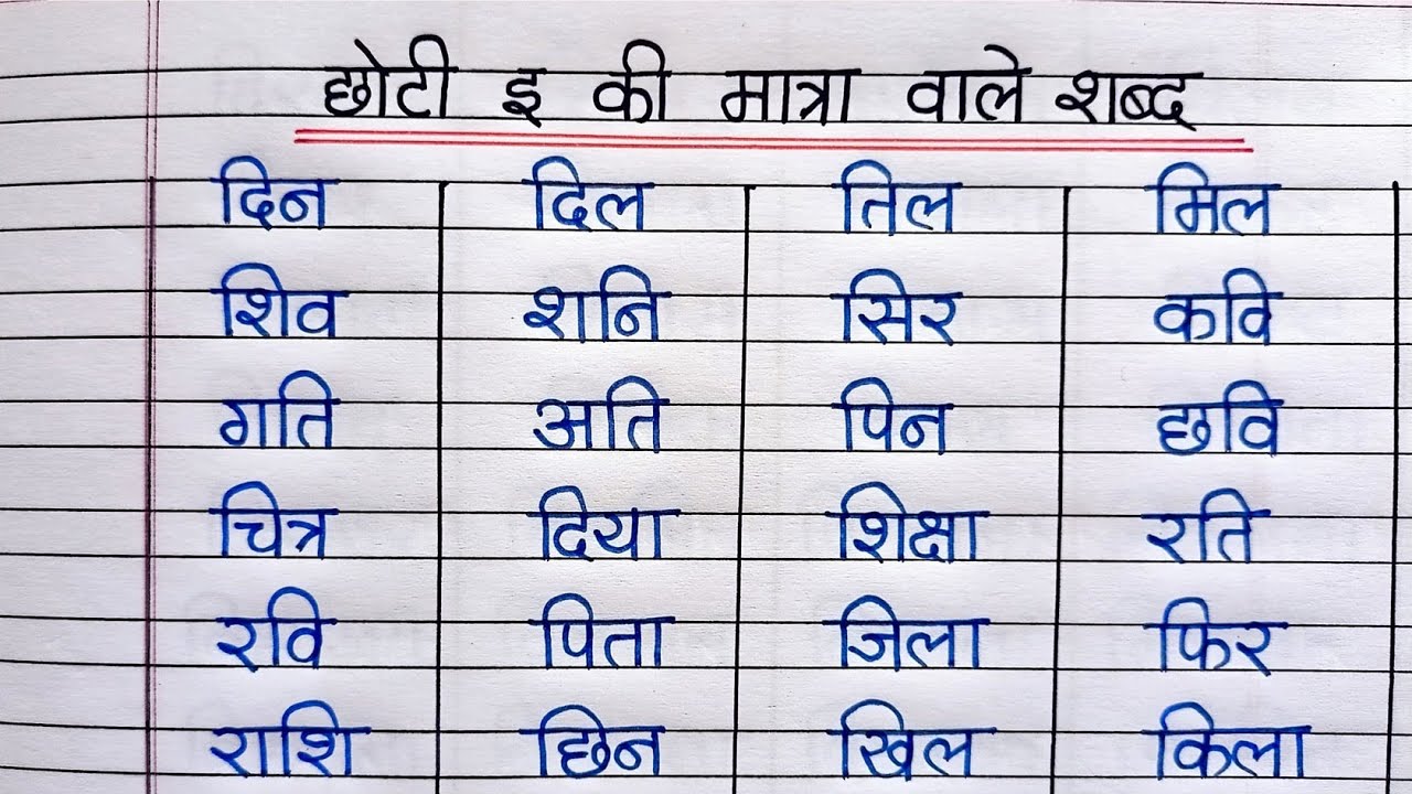छोटी इ की मात्रा वाले 100 शब्द| Chhoti I Ki Matra Wale 100 Shabd| Hindi ...