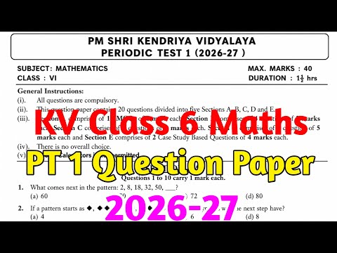 KV Class 6 Maths PT 1 Question Paper 2026 | Kendriya Vidyalaya Sangathan|