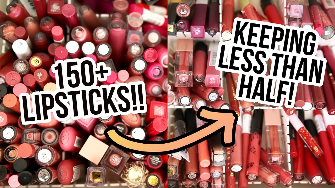 Slashing My Lipstick Collection in HALF (pt 1) | Makeup Declutter 2021 ...