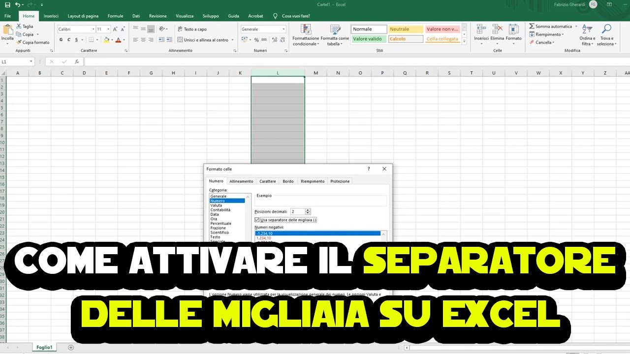 Come attivare il separatore delle migliaia su Excel - YouTube