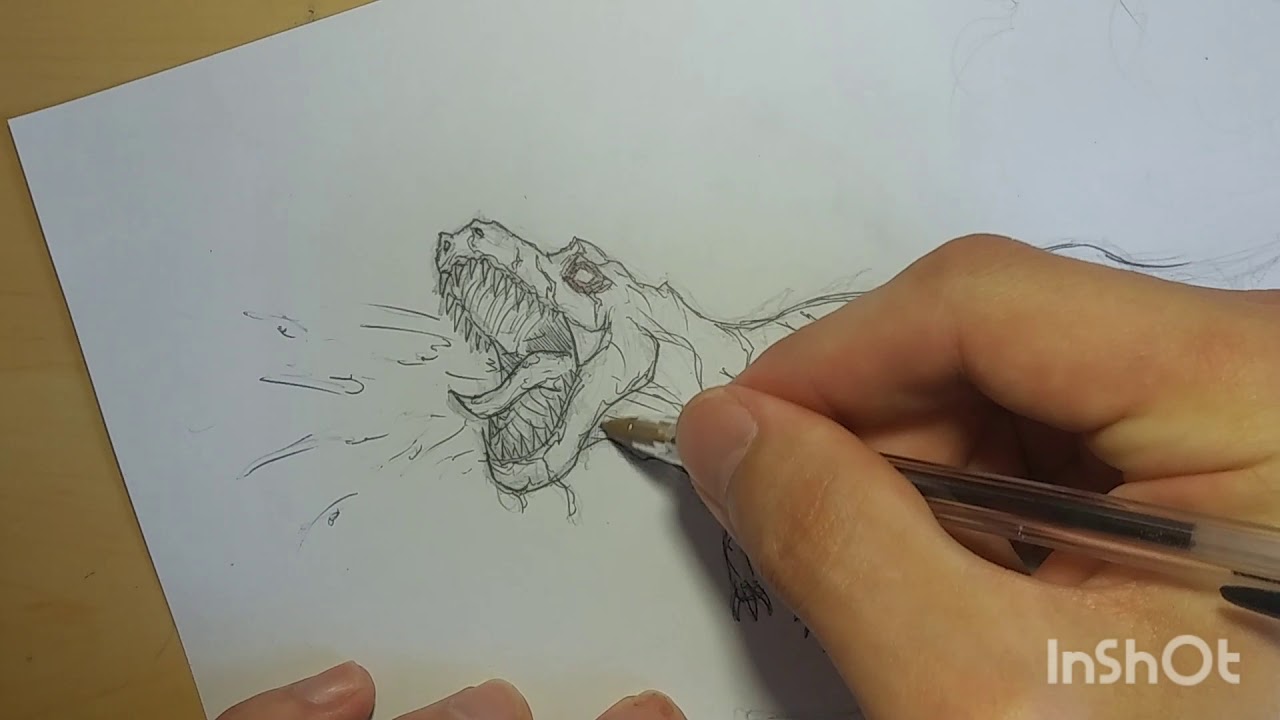 Zombie t-rex pen drawing - YouTube