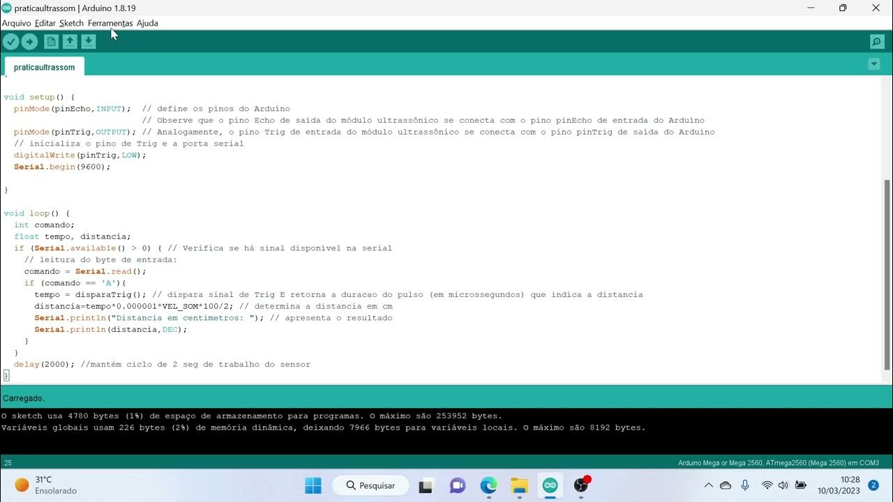 Código Arduino sensor ultrassônico - YouTube