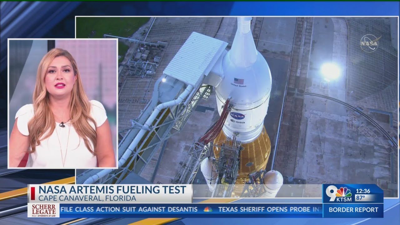 NASA tries fueling moon rocket in test, but leak reoccurs - YouTube