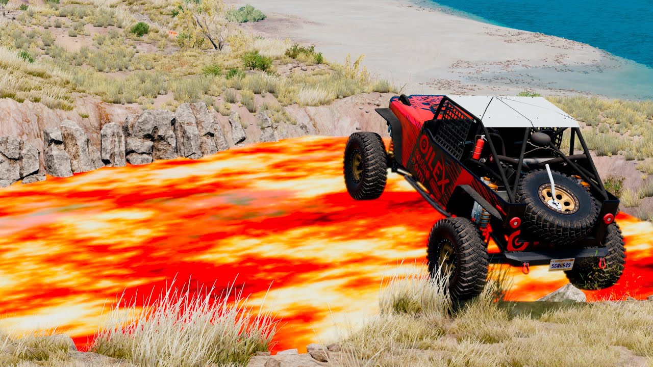 Cars vs Giant Lava Crater - BeamNG.drive (Giant Pit and Deep Water ...