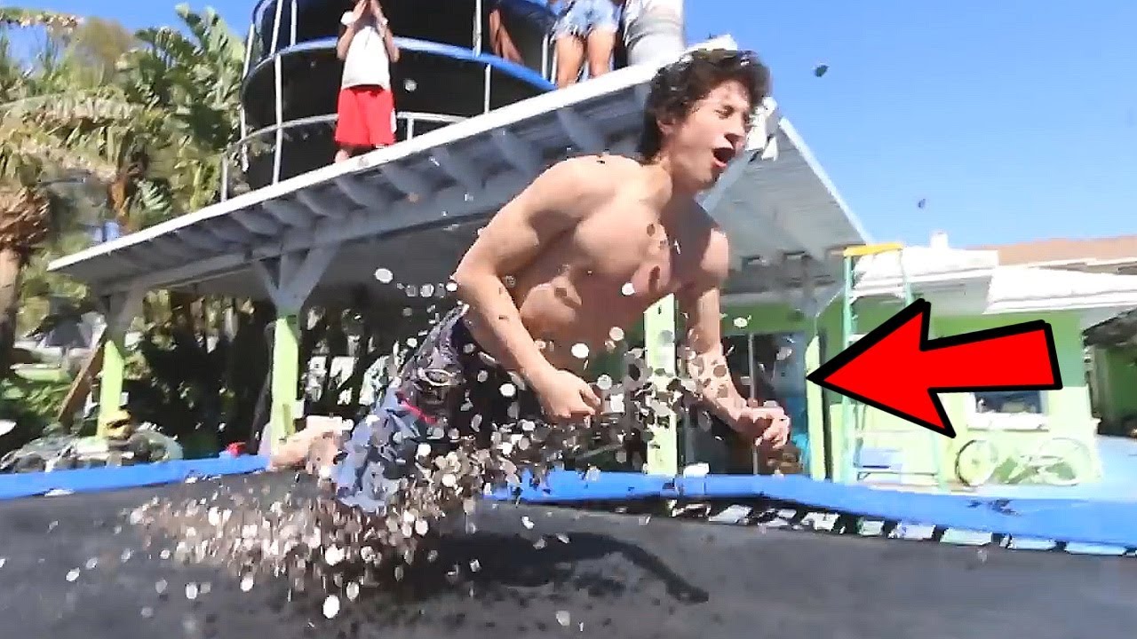 JoogSquad vs Trampoline Full of Coins - YouTube