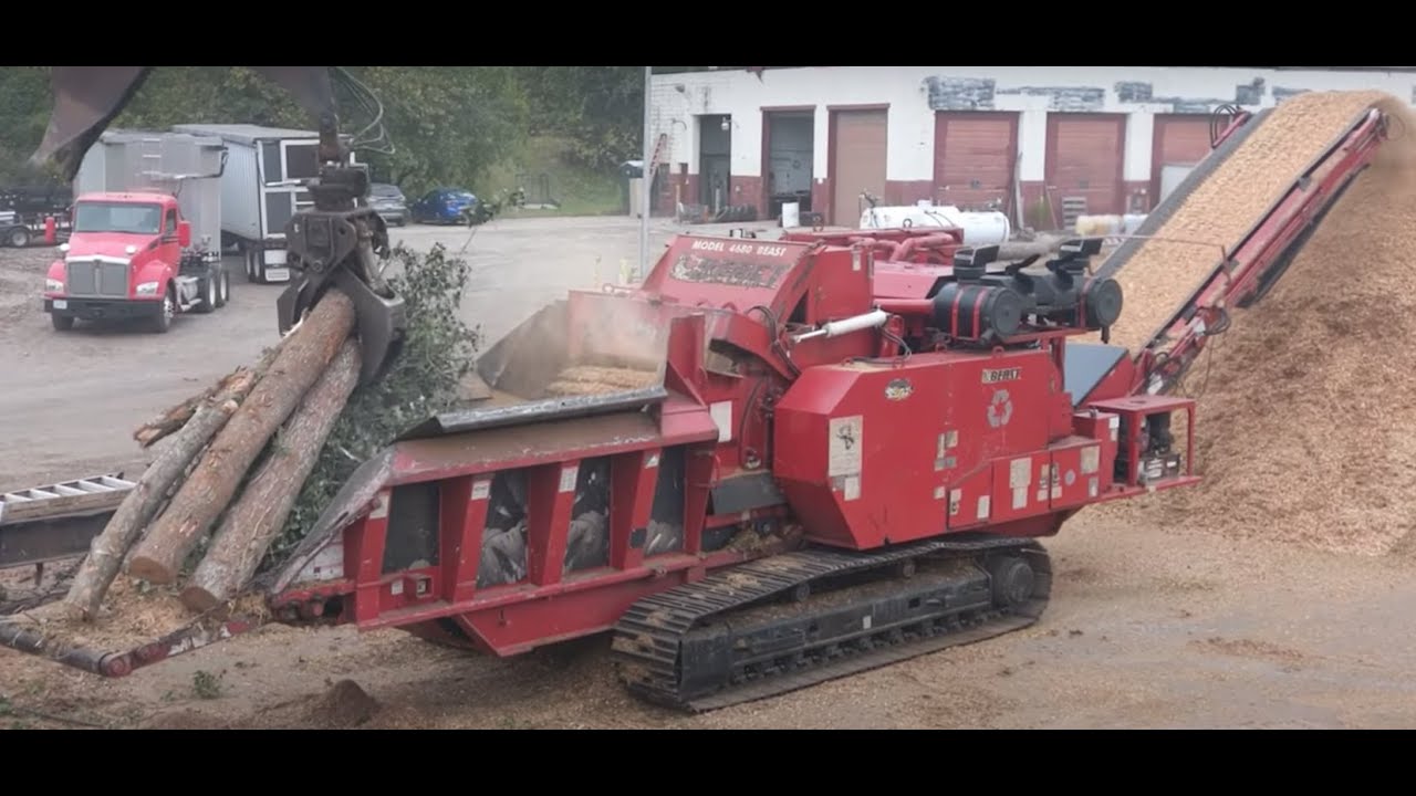 Bandit Beast 4680 chipping huge logs - YouTube