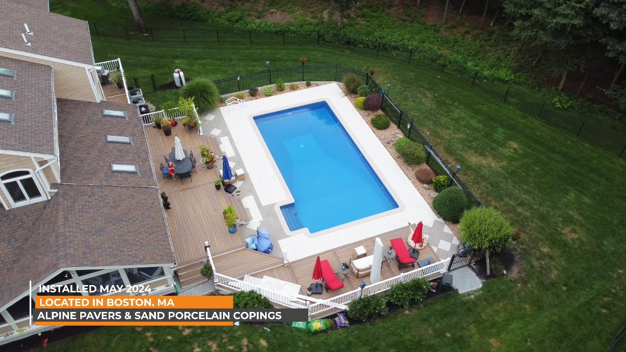 Modern Pool Design with Sand Porcelain Copings and Alpine Porcelain ...