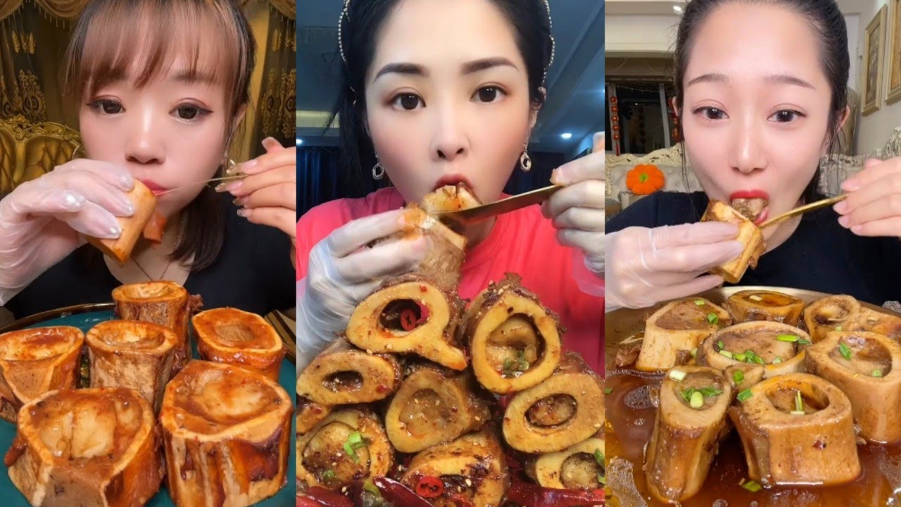 Chinese Food Mukbang Eating Show | Red beef bone marrow | Beef Bone ...