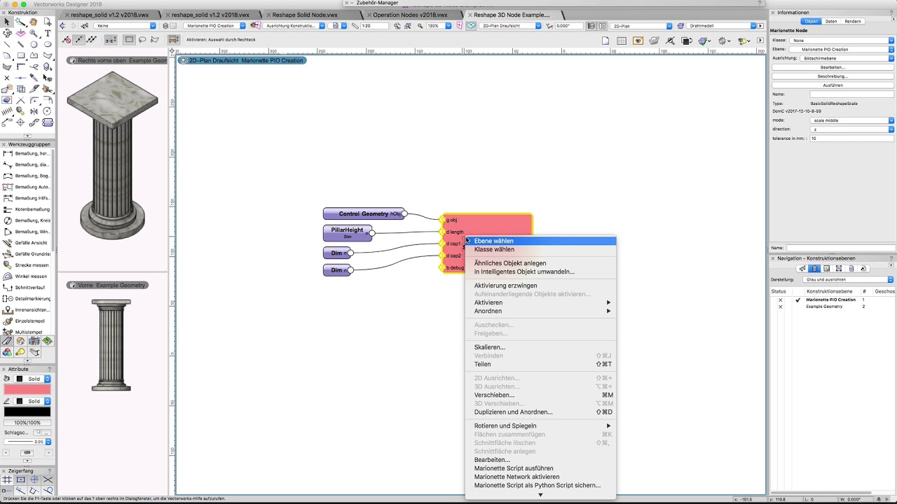 Vectorworks Marionette - Example 3D Reshape Pillar - YouTube