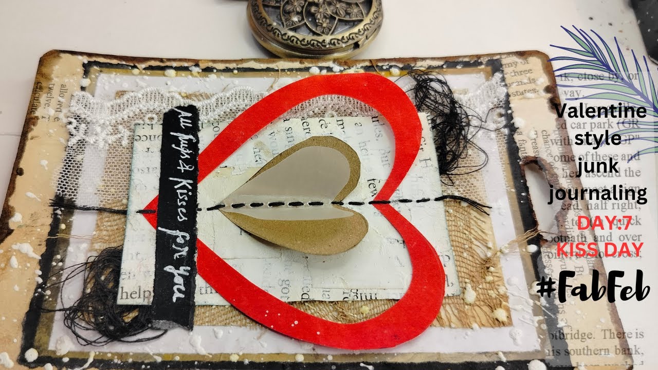 valentine kiss day card in junk journal mixed media style!!!!😍|| junk ...