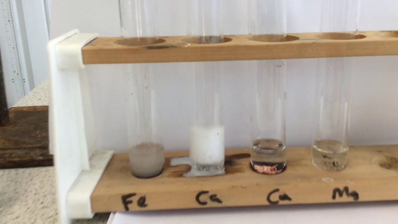 Reactivity series - Fe, Ca, Cu & Mg with HCl (with squeaky pop test ...