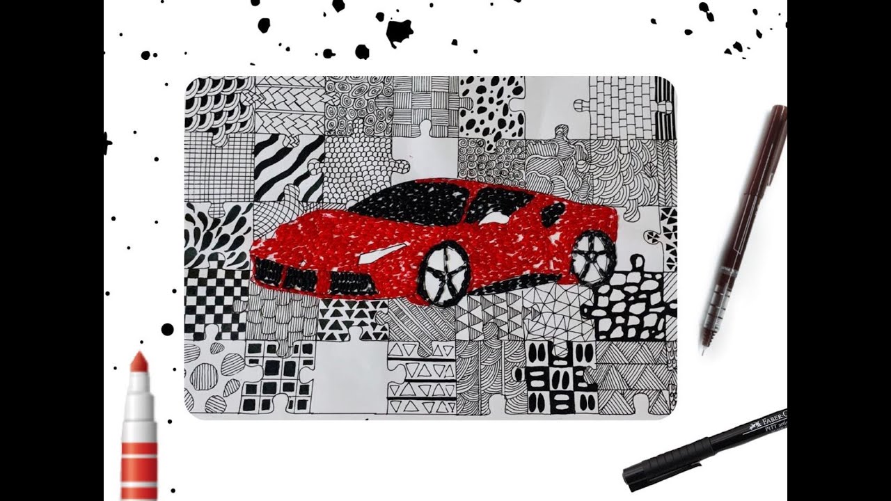 How to make a Ferrari car attractive using doodle art and rice. - YouTube