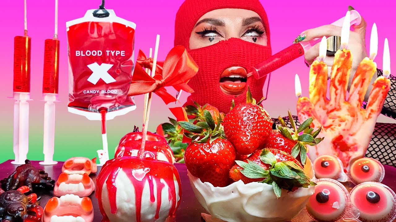 ASMR Red Food | Edible Blood ASMR Drinking Sounds | Fresh Strawberry ...