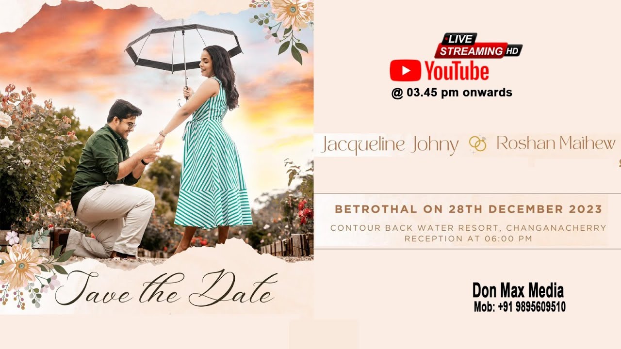 BETROTHAL CEREMONY OF ROSHAN MATHEW & JACQUELIN JOHNY ON 28th DECEMBER 2023 - YouTube