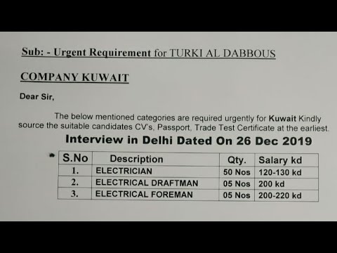 Kuwait Jobs||TURKI AL DABBOUS||INTERVIEW ELECTRICAL, DRAFTSMAN, FOREMAN ...