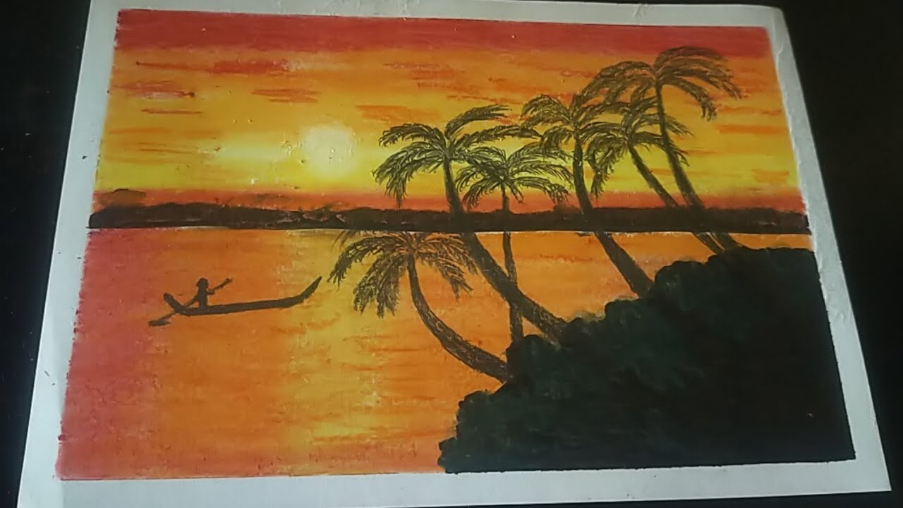 Menggambar Pemandangan Sunset Yang Mudah || Oil Pastel - YouTube