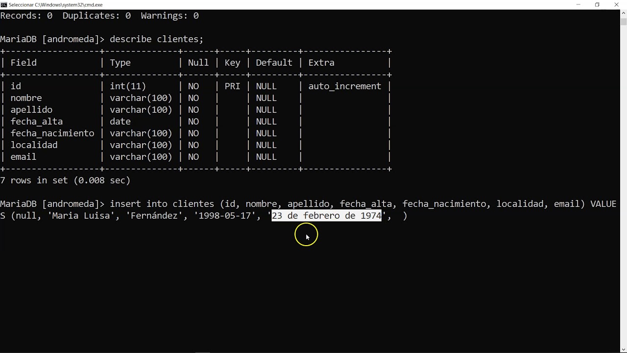 19 – MySQL – Inserción de una fecha - YouTube