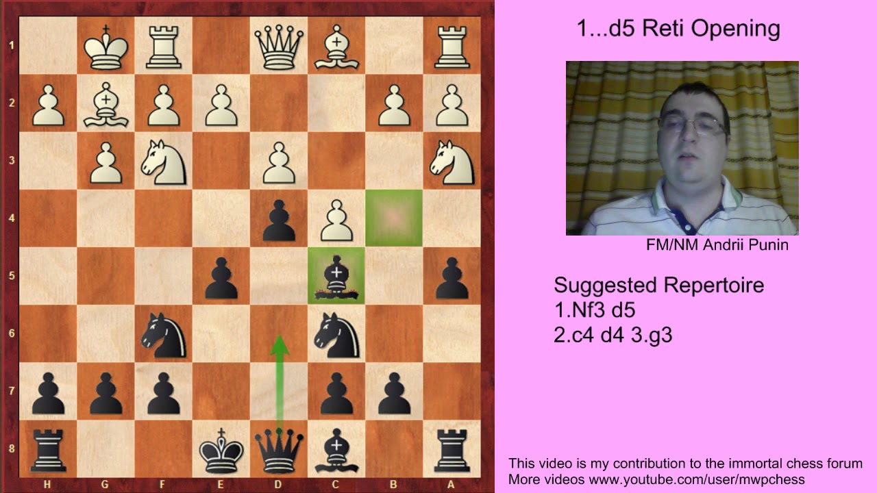 Chess - The 1...d5 Reti Opening (for black) - 2.c4 d4 3.g3 - YouTube