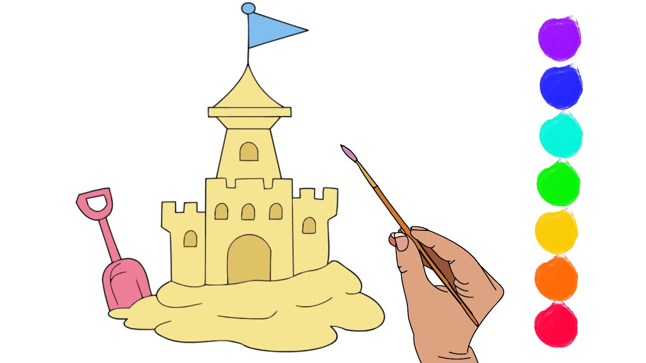 Drawing and Coloring a Sand Castle for Kids in Simple Steps - YouTube
